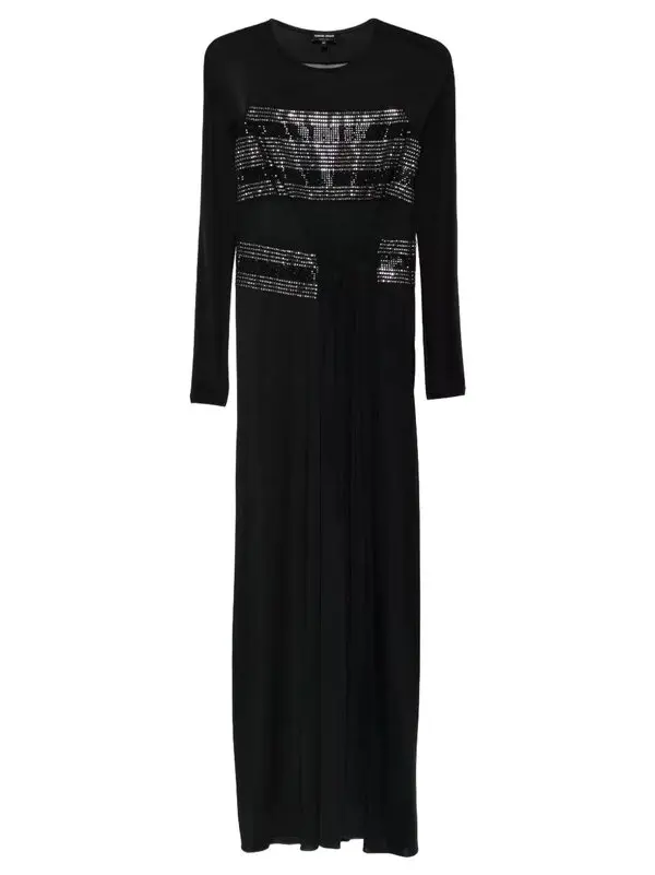 Giorgio Armani Embellished Mesh-panel Midi Dress - Black