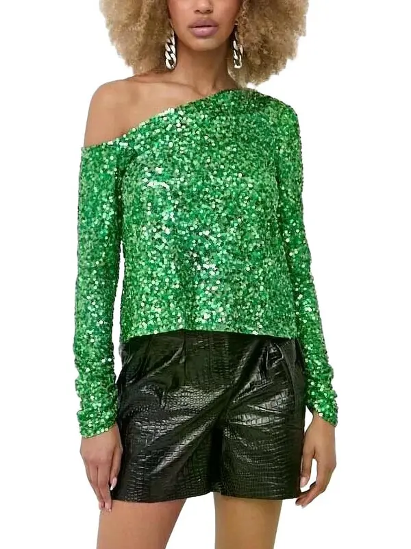 NOTES DU NORD Sequin-embellished One-shoulder Blouse - Green