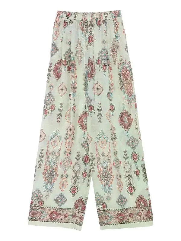 Ermanno Scervino Geometric-print Ramie Trousers - Green