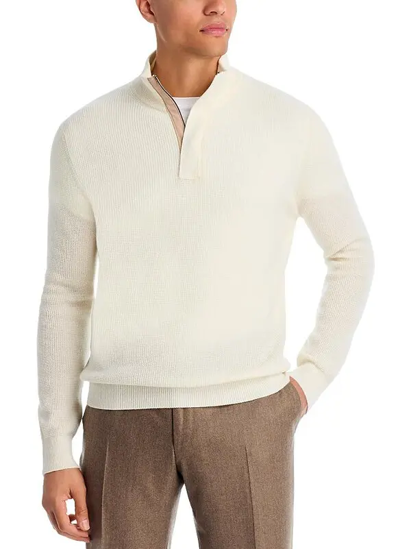Canali Textured Quarter Zip Sweater - Cream