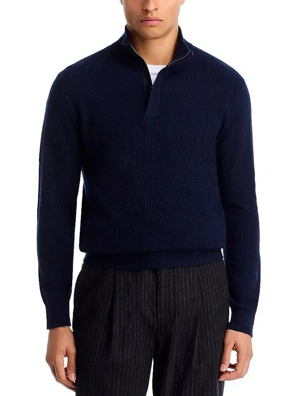Canali Textured Quarter Zip Sweater - Navy