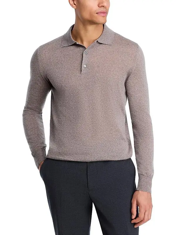 Canali Merino Knit Polo Sweater - Medium Brown