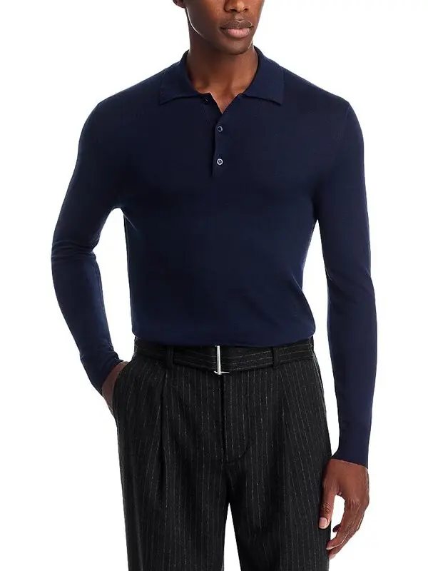 Canali Merino Knit Polo Sweater - Navy