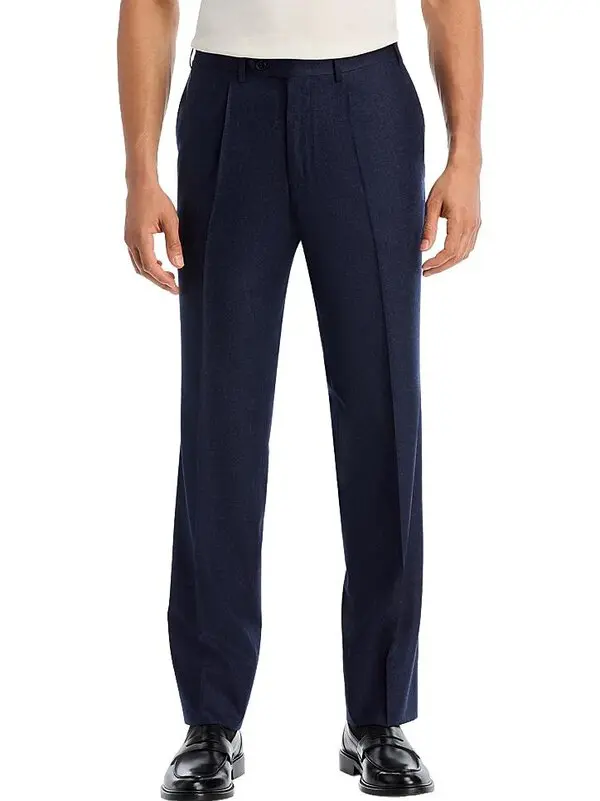 Canali Monza Slim-fit Pleated Wool Flannel Trousers - Navy