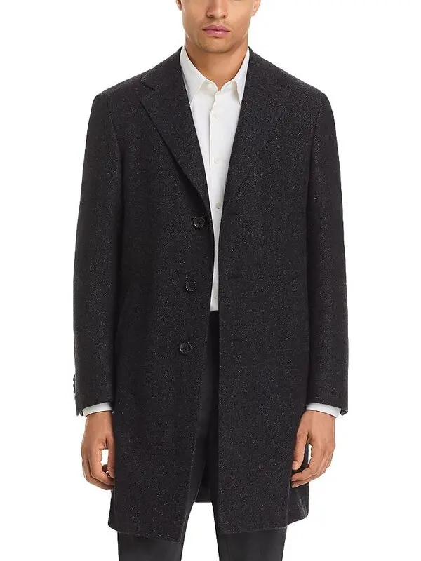 Canali Kei Wool & Silk Donegal Top Coat With Quilted Lining - Charcoal