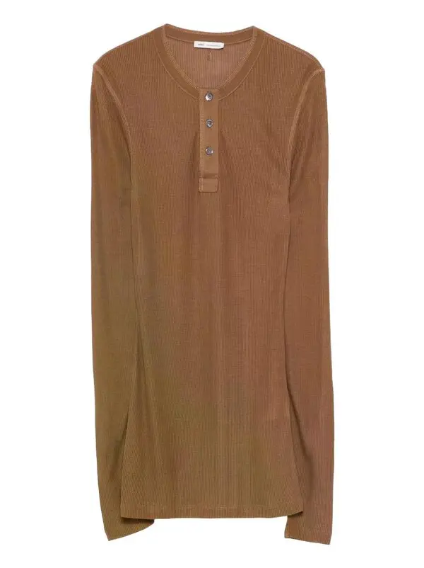 AMI Paris Ribbed Henley Top - Brown