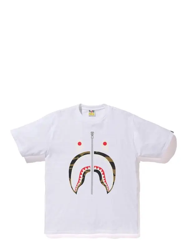 A BATHING APE Reflector 1st Camo Shark Tee Shirt - White/yellow