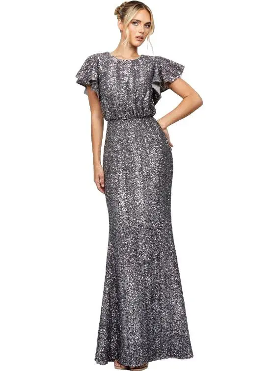 BARIANO Teresa Flutter Sleeve Gown - Charcoal