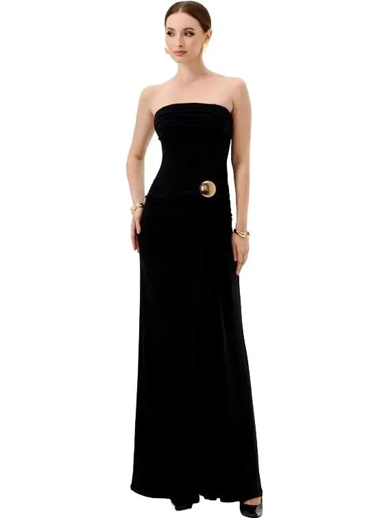 BARIANO Keria Strapless Gown With Draped Waist - Black