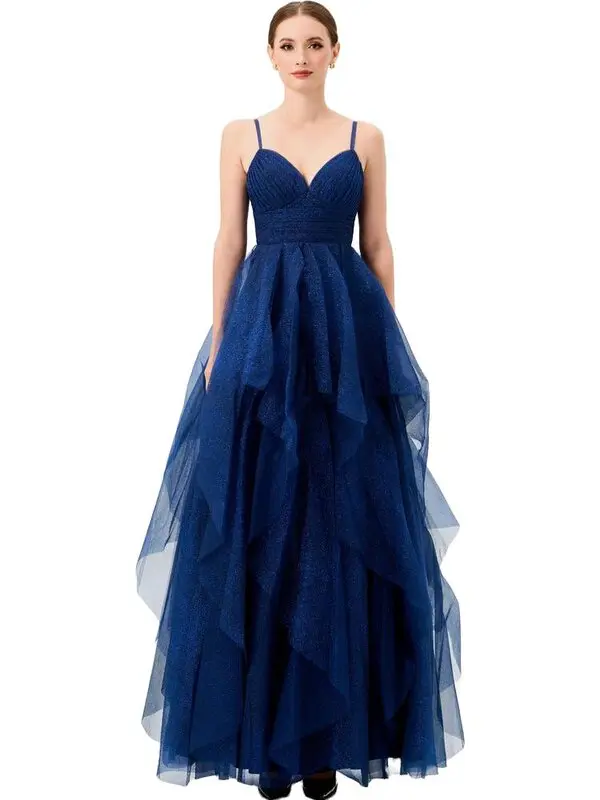 BARIANO Solenne Tiered Ball Gown - Navy