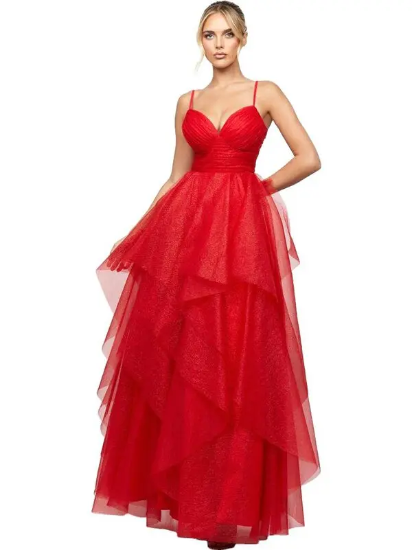 BARIANO Solenne Tiered Ball Gown - Red