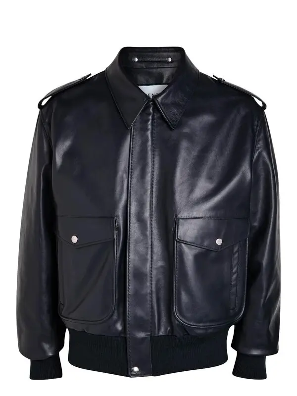 Givenchy Padded Leather Bomber Jacket - Navy