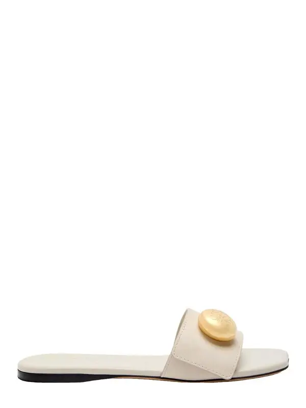 Loewe Pebble Logo Leather Sliders - Ivory