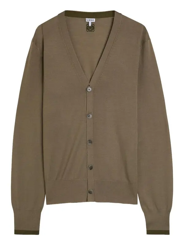 Loewe Logo-embroidered Wool Cardigan - Khaki