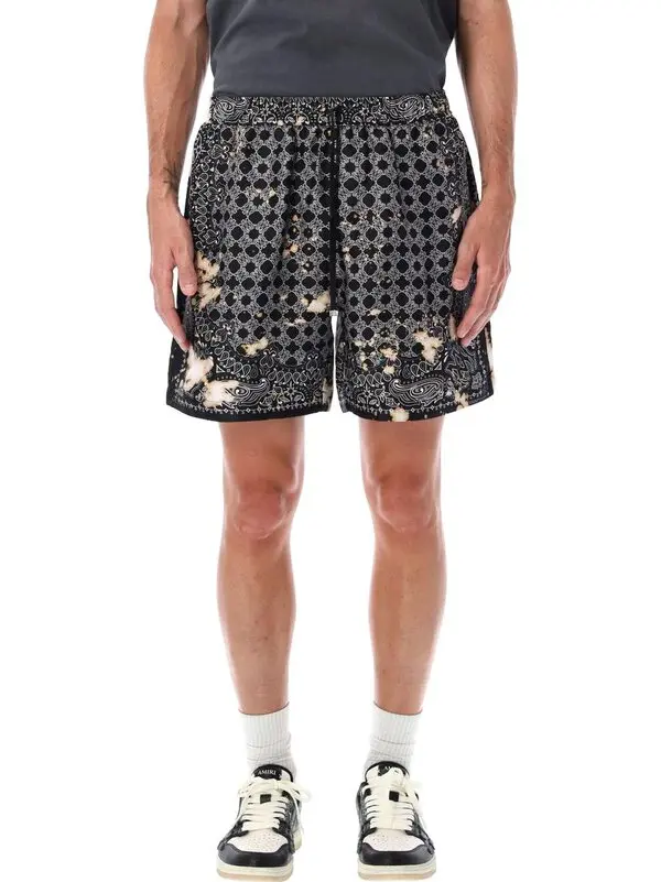 Amiri Bleach Bandana Print Silk Shorts - Black
