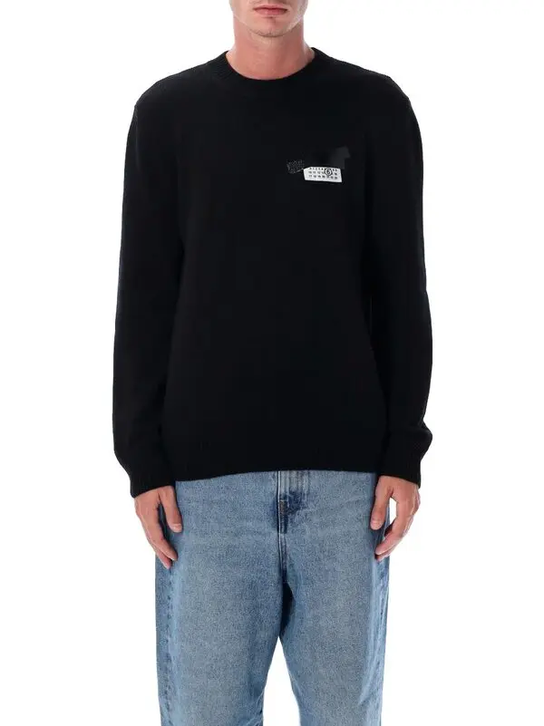 MAISON MARGIELA Wool Taped Label Crewneck Sweater - Black