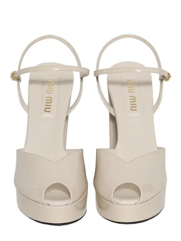 Miu Miu Leather Platform Sandals - Cream