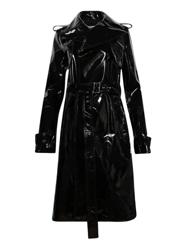 LAQUAN SMITH Patent Leather Trench Coat - Black