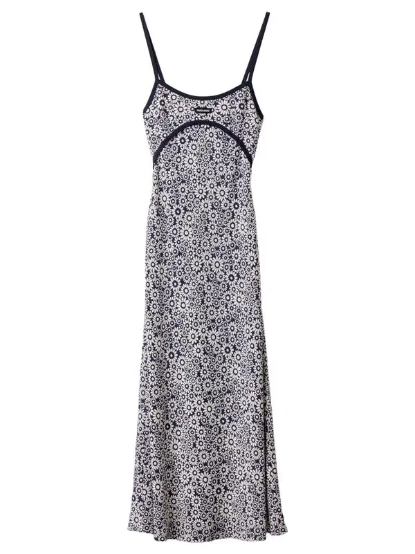 Miu Miu Long Floral Print Crepe Dress - Blue