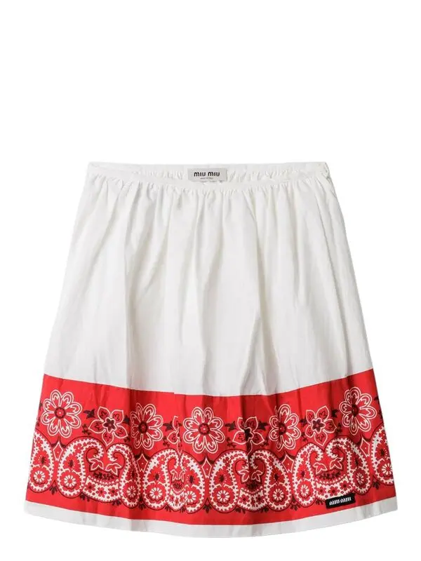 Miu Miu Slubbed Poplin Printed Skirt - White