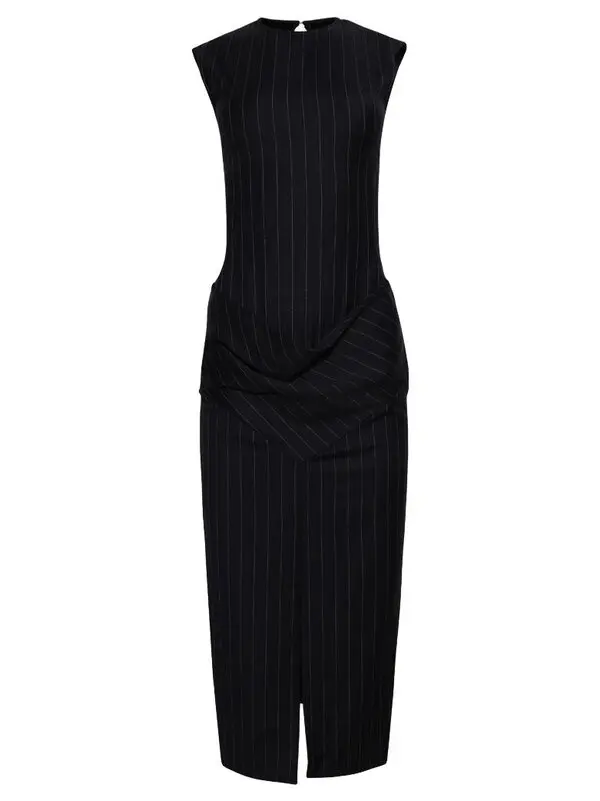 Burc Akyol Pinstripe Suiting Wool Dress - Navy