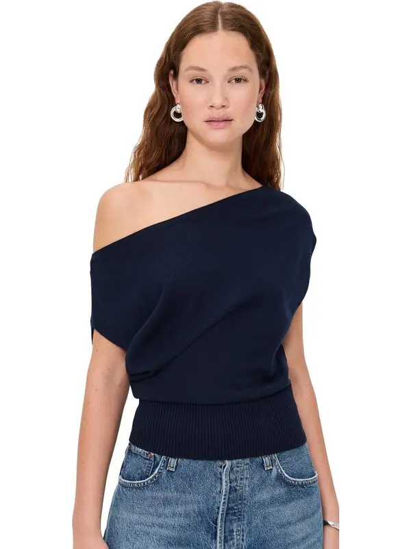 Ramy Brook Chet Off-shoulder Wool Shell - Navy