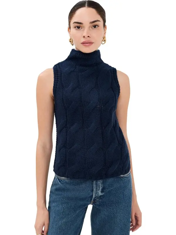 Sablyn Cashmere Cable Knit Sleeveless Turtleneck - Midnight Navy