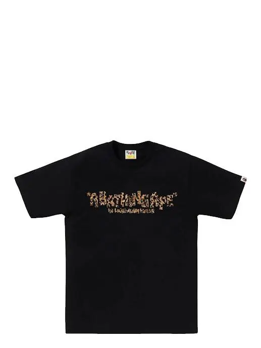 A BATHING APE Wild Leopard Pattern Primitive Logo Tee Shirt - Black