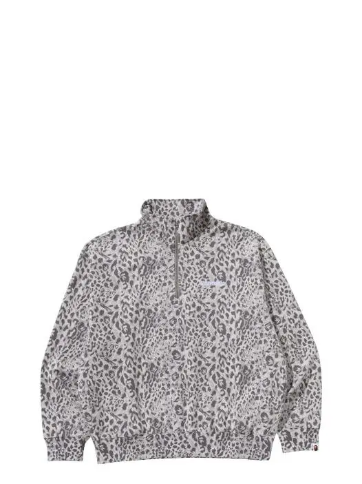 BAPE Wild Leopard Relaxed Fit Half Zip Sweatshirt - Gray