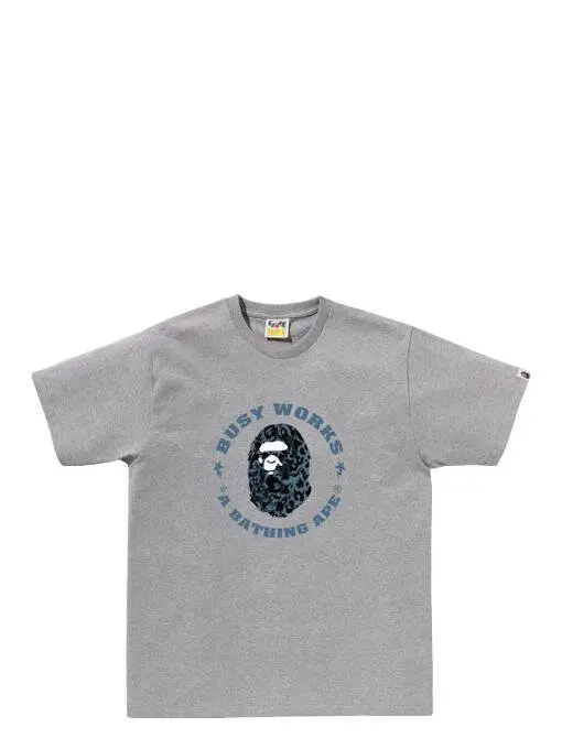 A BATHING APE Wild Leopard Pattern Busy Works Sta Tee Shirt - Gray