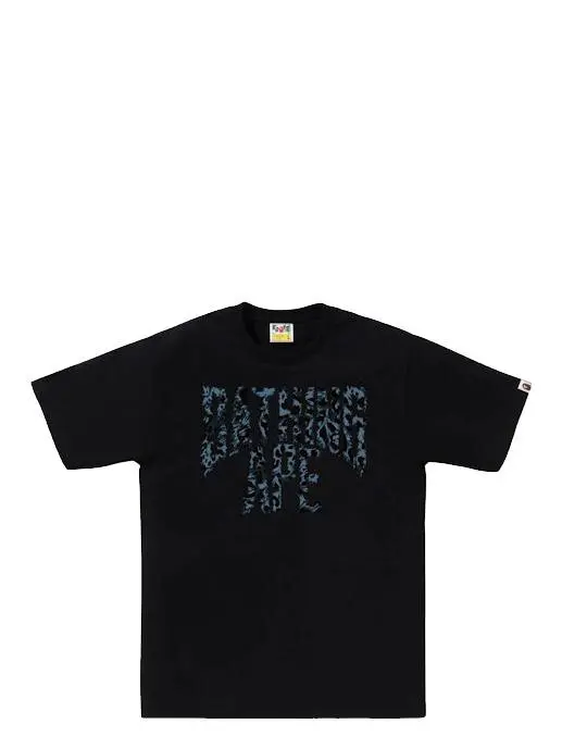 A BATHING APE Wild Leopard Pattern Nyc Logo Tee Shirt - Black/navy Blue