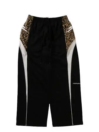 A BATHING APE Wild Leopard Pattern Oversized Fit Track Pants - Black