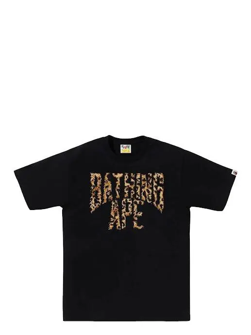 A BATHING APE Wild Leopard Pattern Nyc Logo Tee Shirt - Black/beige