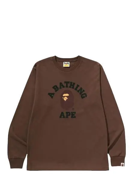 A BATHING APE College Long Sleeve Tee Shirt - Brown