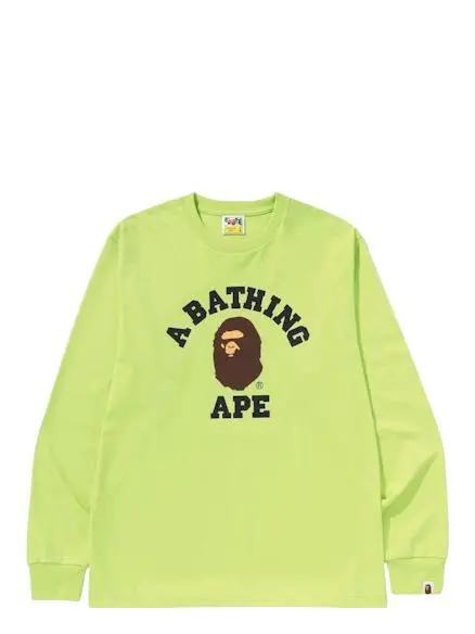 A BATHING APE College Long Sleeve Tee Shirt - Light Green