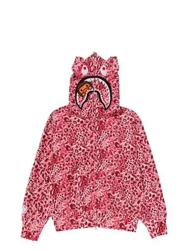BAPE Wild Leopard Pattern Milo Shark Full Zip Hoodie - Pink