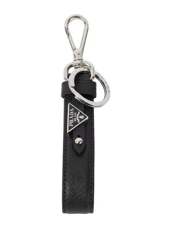 Prada Saffiano Leather Keychain With Logo - Black