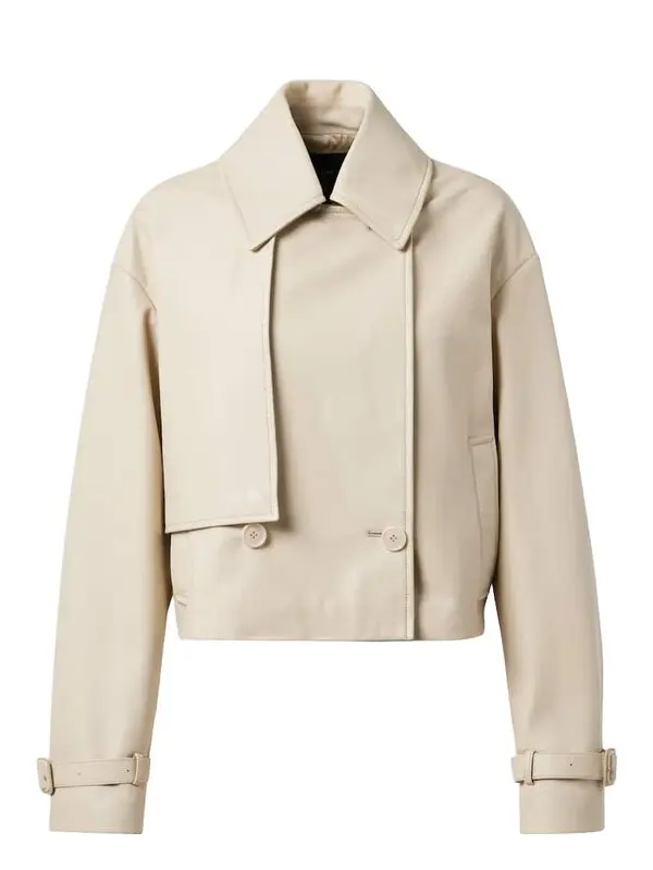 JOSEPH Cropped Leather Jacket - Beige