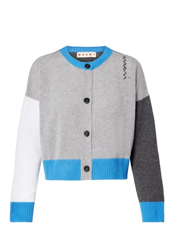 Marni Colorblocked Cashmere Cardigan - Grey