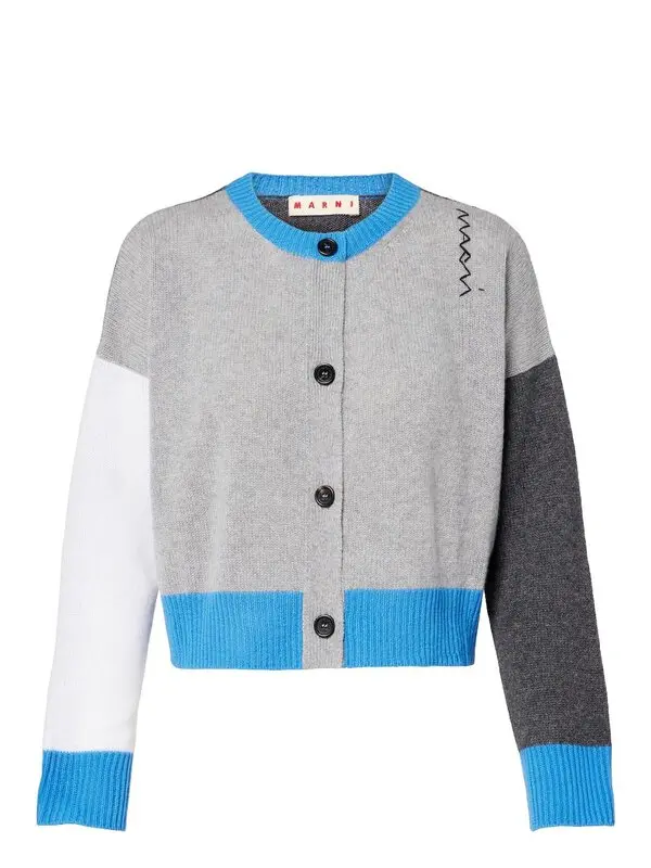 Marni Colorblocked Cashmere Cardigan - Grey