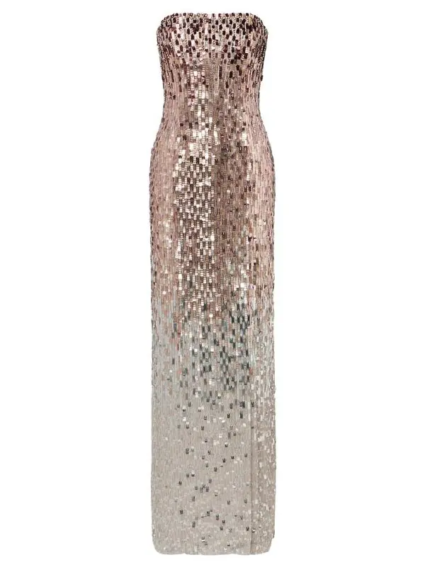 Jenny Packham Lucille Sequined Strapless Gown - Gold