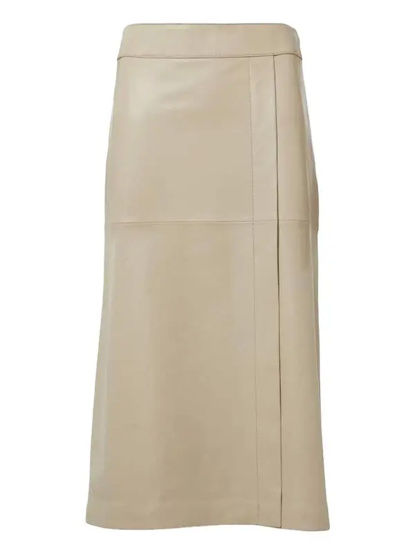 JOSEPH Leather Midi Skirt - Beige