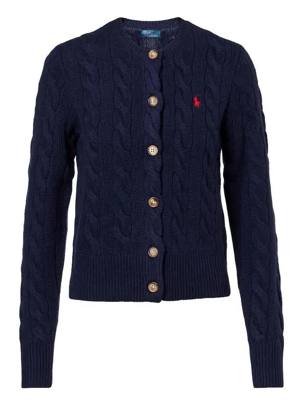 Polo Ralph Lauren Pony Cable-knit Wool And Cashmere Cardigan - Blue