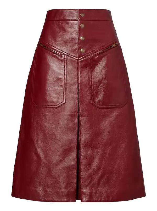 Chloé Leather Midi Skirt - Burgundy