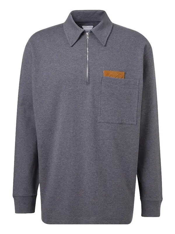 Bottega Veneta Intrecciato Cotton Jersey Polo Sweater - Grey