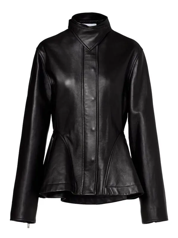Alaïa Peplum Leather Jacket - Black