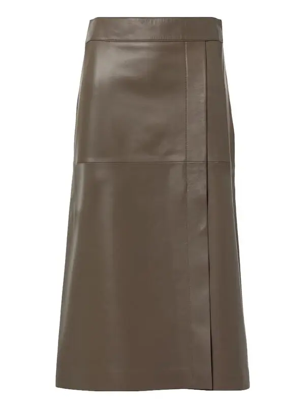 JOSEPH Leather Midi Skirt - Brown