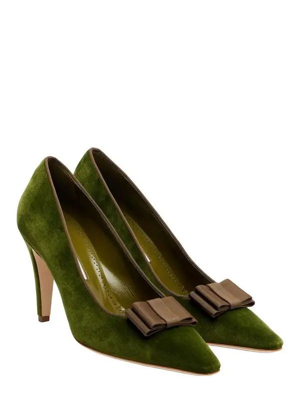 Manolo Blahnik Readorhi Bow-detail Velvet Pumps - Green