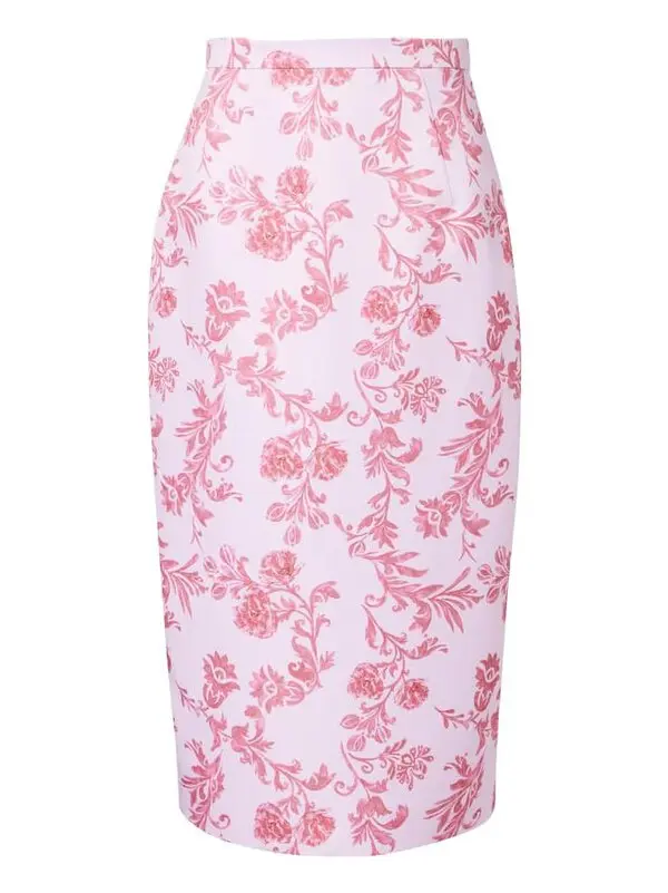 EMILIA WICKSTEAD Lorelei Floral Taffeta Faille Pencil Skirt - Pink
