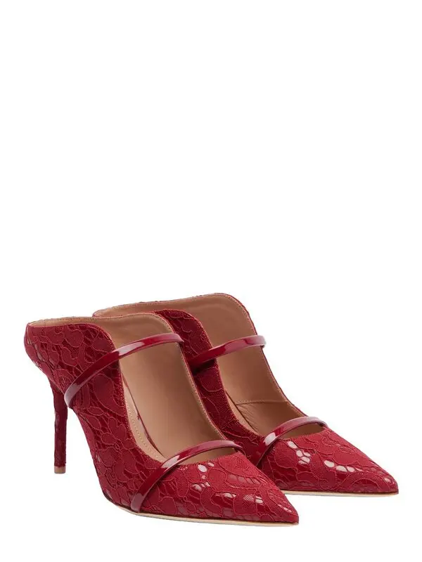 MALONE SOULIERS Maureen 85 Leather-trimmed Lace Mules - Red